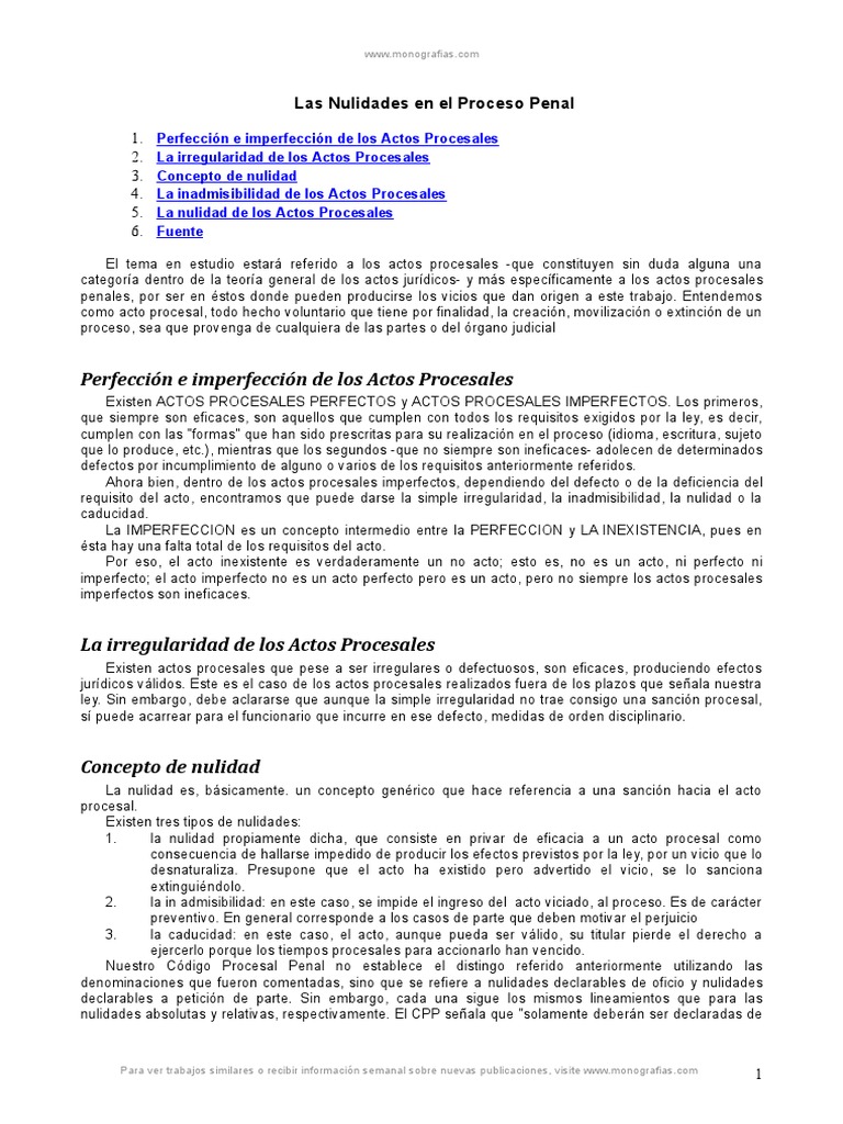 Nulidades Proceso Penal | PDF | Nulo (ley) | Ley procesal