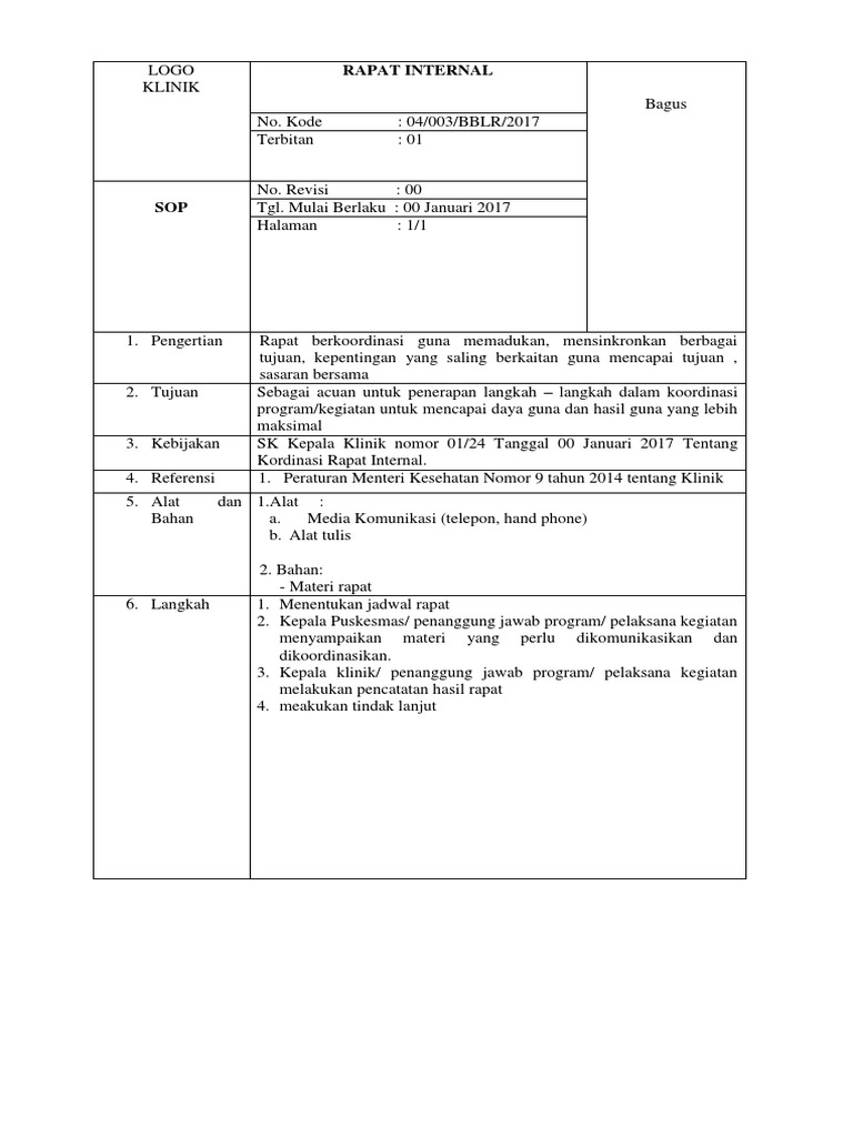 Contoh SOP Rapat Internal