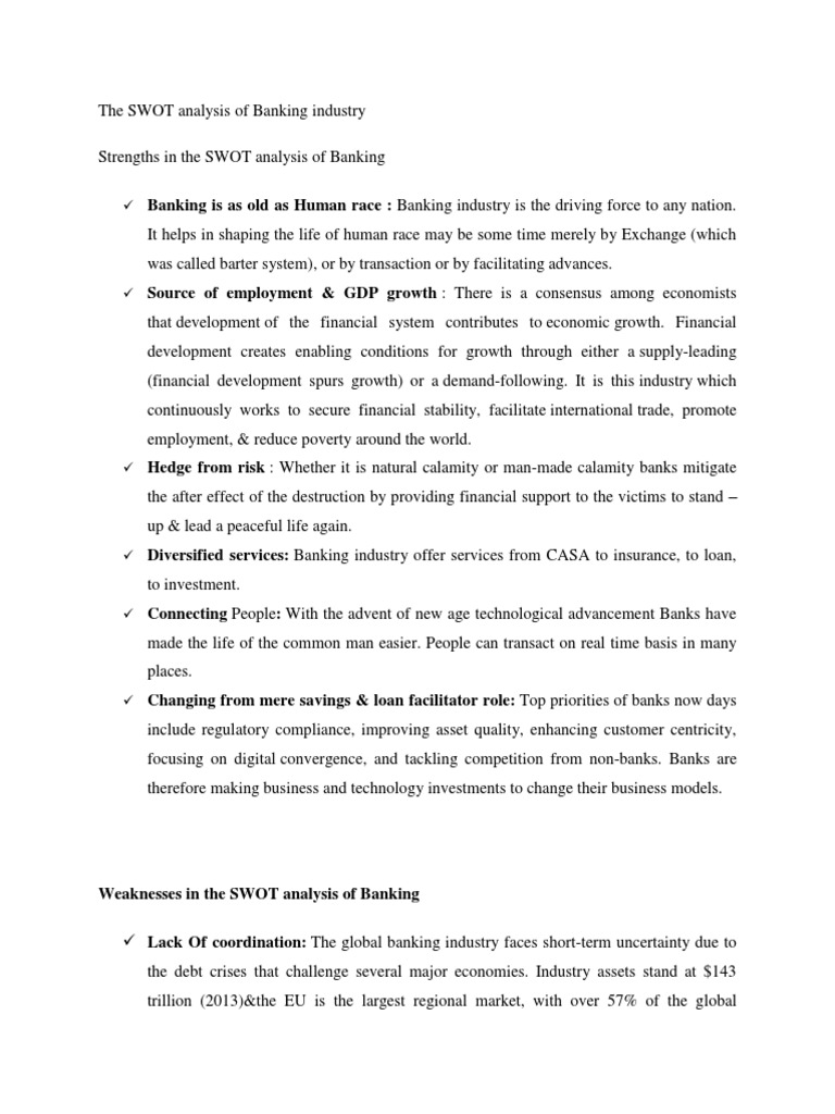 Swot Analysis of Banking Industry | Download Free PDF | Banks | Swot ...