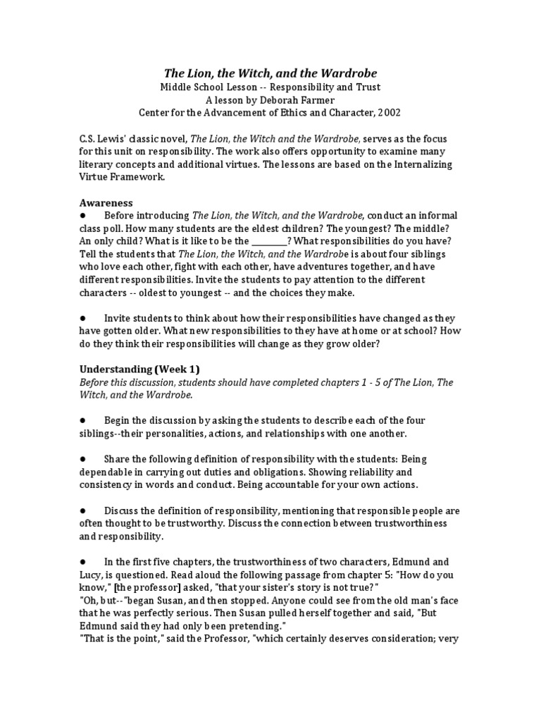 the-lion-the-witch-and-the-wardrobe-lesson-plan.pdf | Aslan | The ...