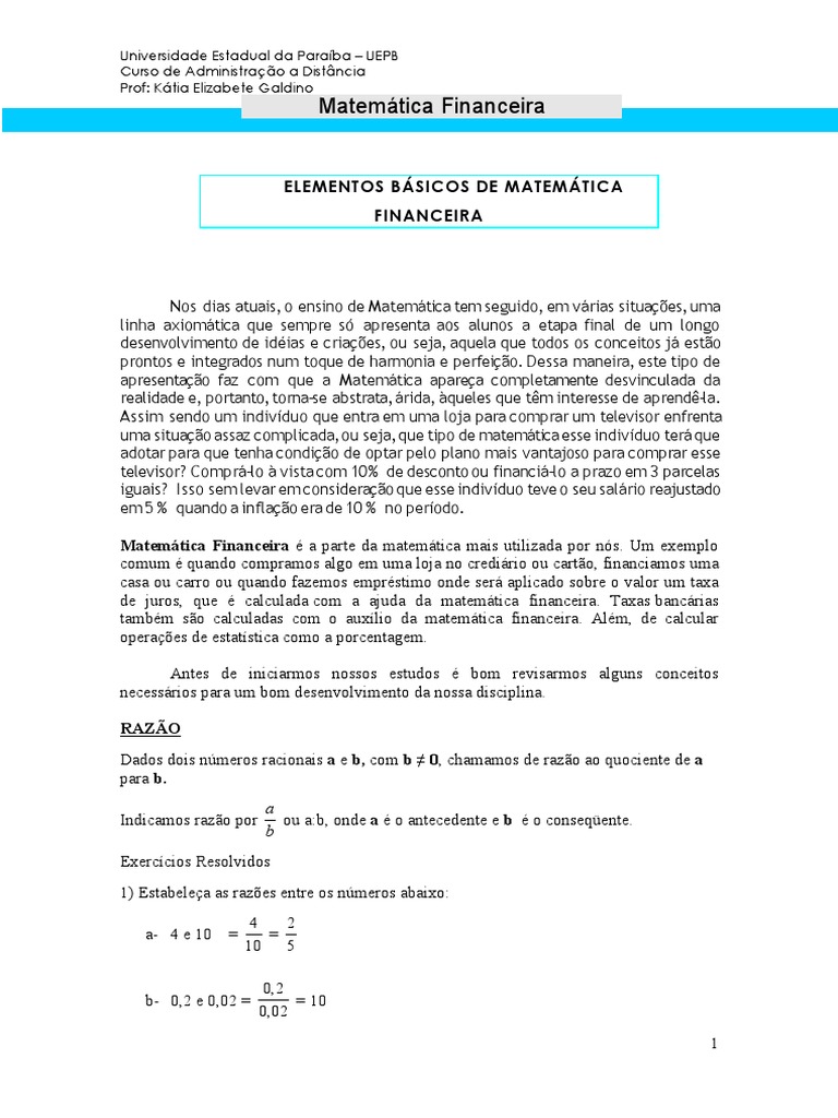 Fundamentos da Matemática Financeira | PDF | Finanças Matemáticas ...