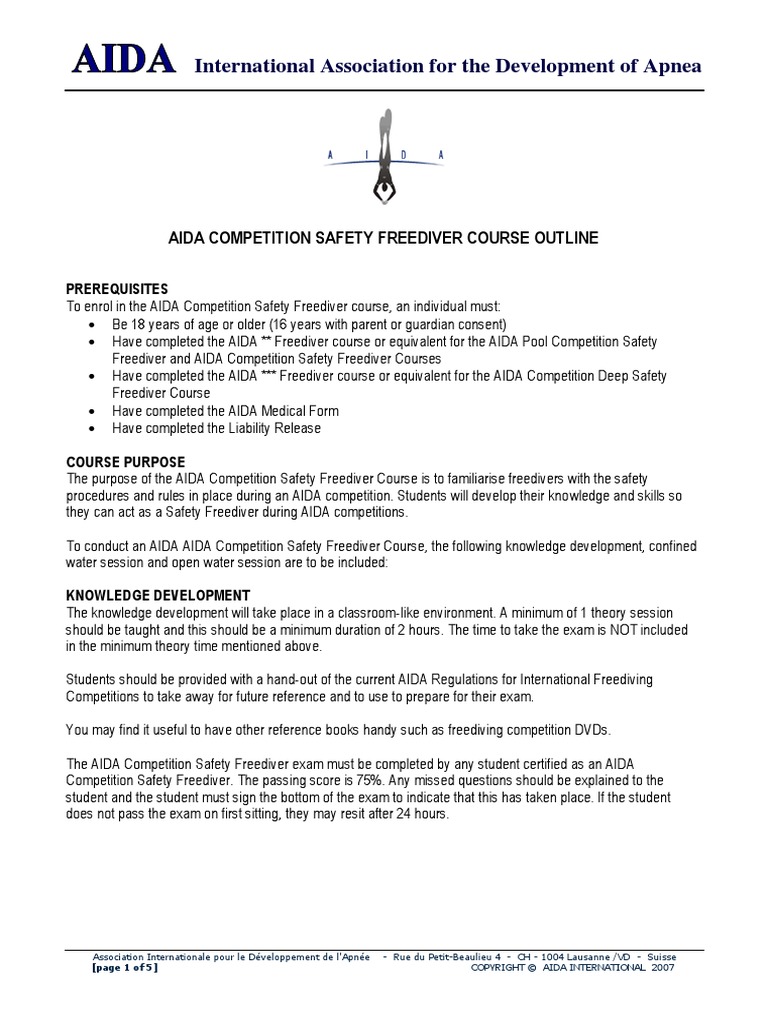 Aida Safety Freediver | PDF | Scuba Diving | Underwater Sports