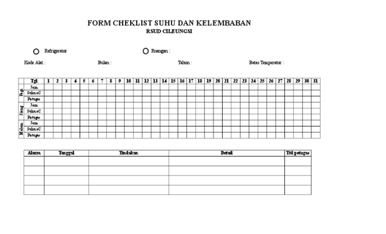 Form checklist suhu dan kelembaban ruangan RSUD Cileungsi | PDF