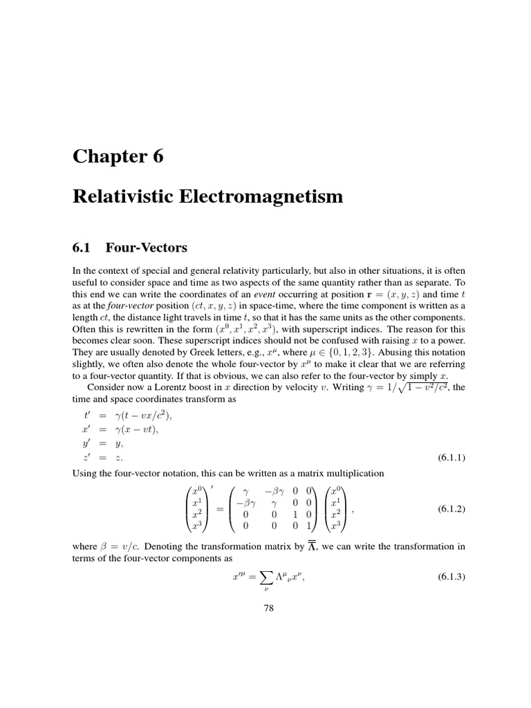 Relativistic Electromagnetism: 6.1 Four-Vectors | PDF | Special ...