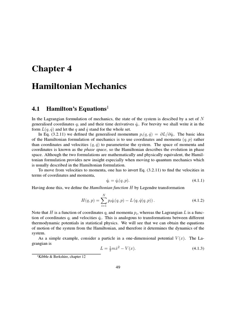 Hamiltonian Mechanics: 4.1 Hamilton's Equations | Download Free PDF ...