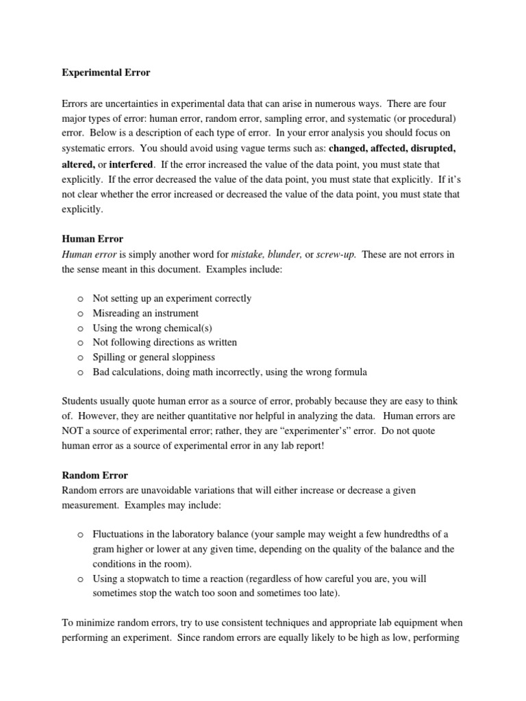 Sources of Experimental Error | PDF | Observational Error | Error