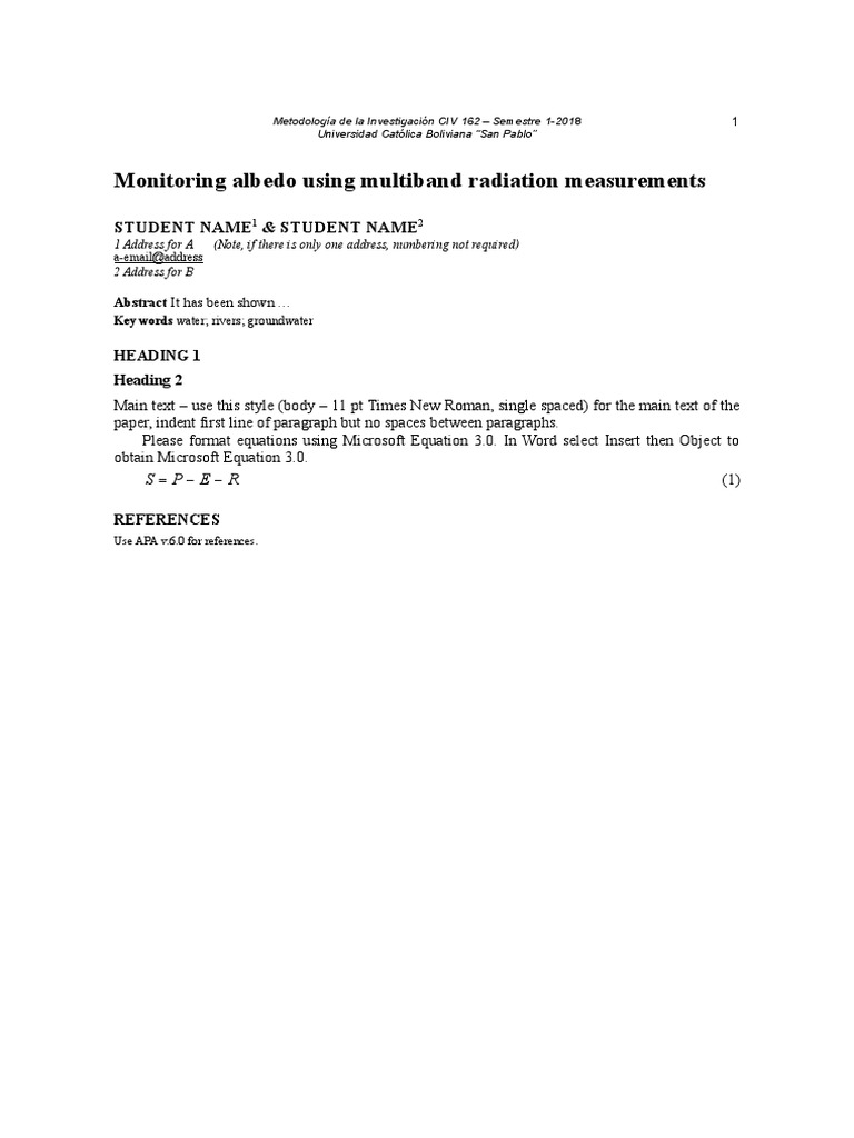 Monitoring Albedo Using Multiband Radiation Measurements: Student Name ...