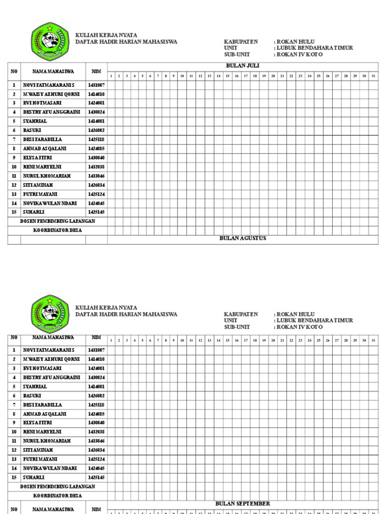 Daftar Hadir KKN | PDF