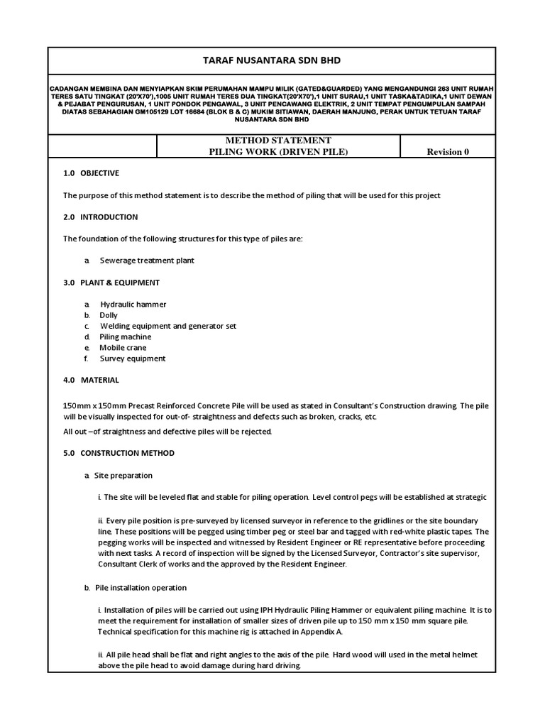 Method of Statement Piling Works | PDF | Deep Foundation | Civil ...