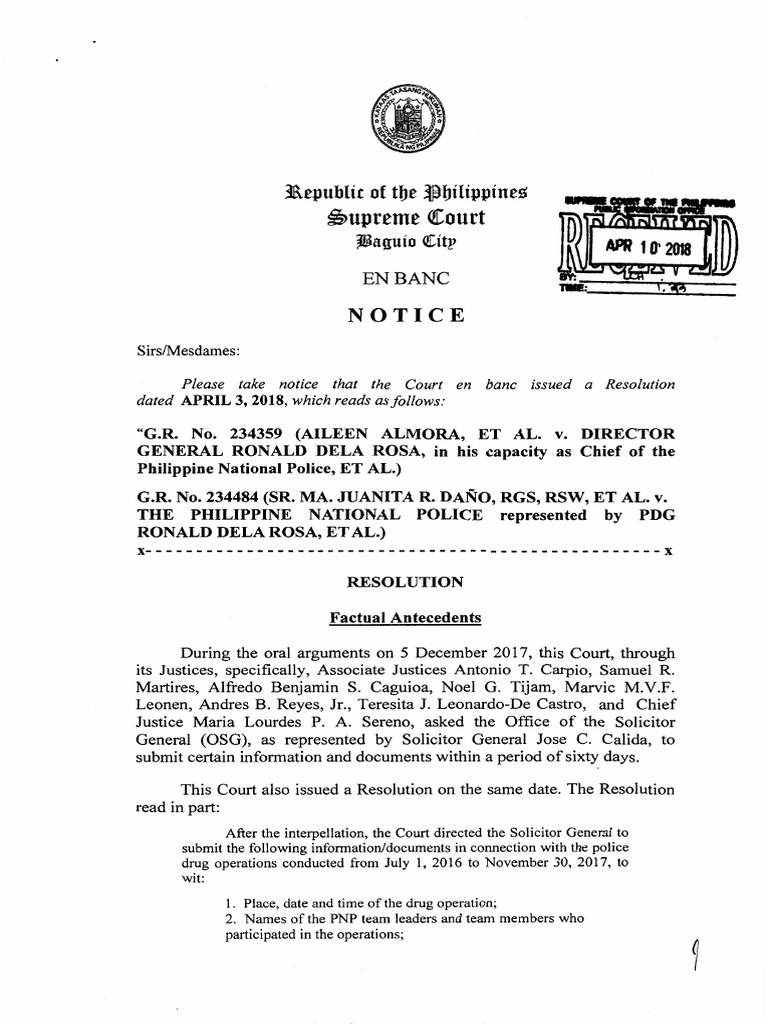 Supreme Court Resolution On OSG Motion | PDF | Search Warrant | Judge