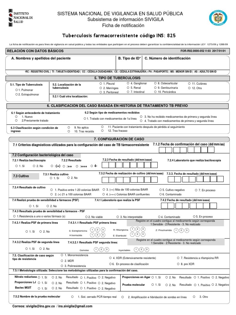 2 - TBFR Sivigila Ficha 825 | PDF | Tuberculosis | Índice de masa corporal