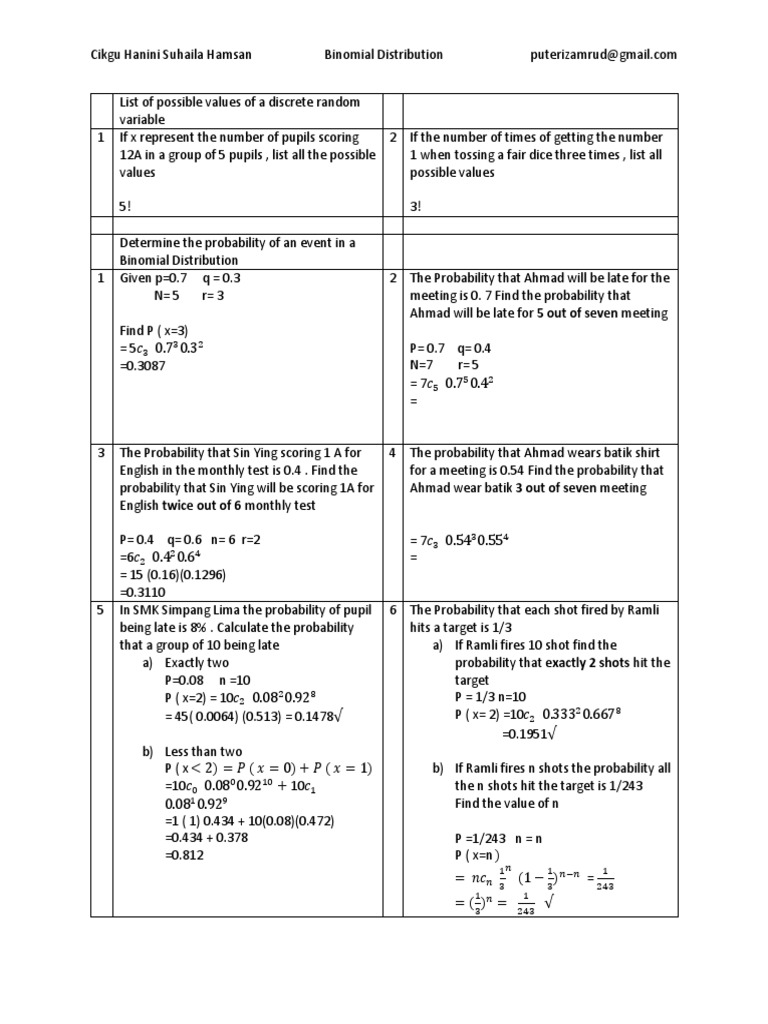 Binomial Distribution | PDF | Variance | Statistical Theory
