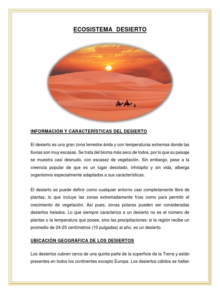 Hoja De Trabajo Sobre El Bioma Del Desierto Presentación Desierto