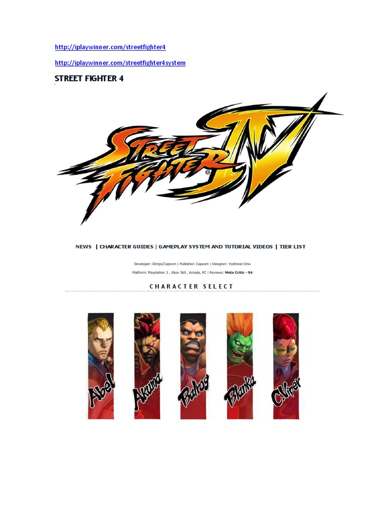 Street Fighter 4 Character Guide & Tier List | PDF | Video Game ...
