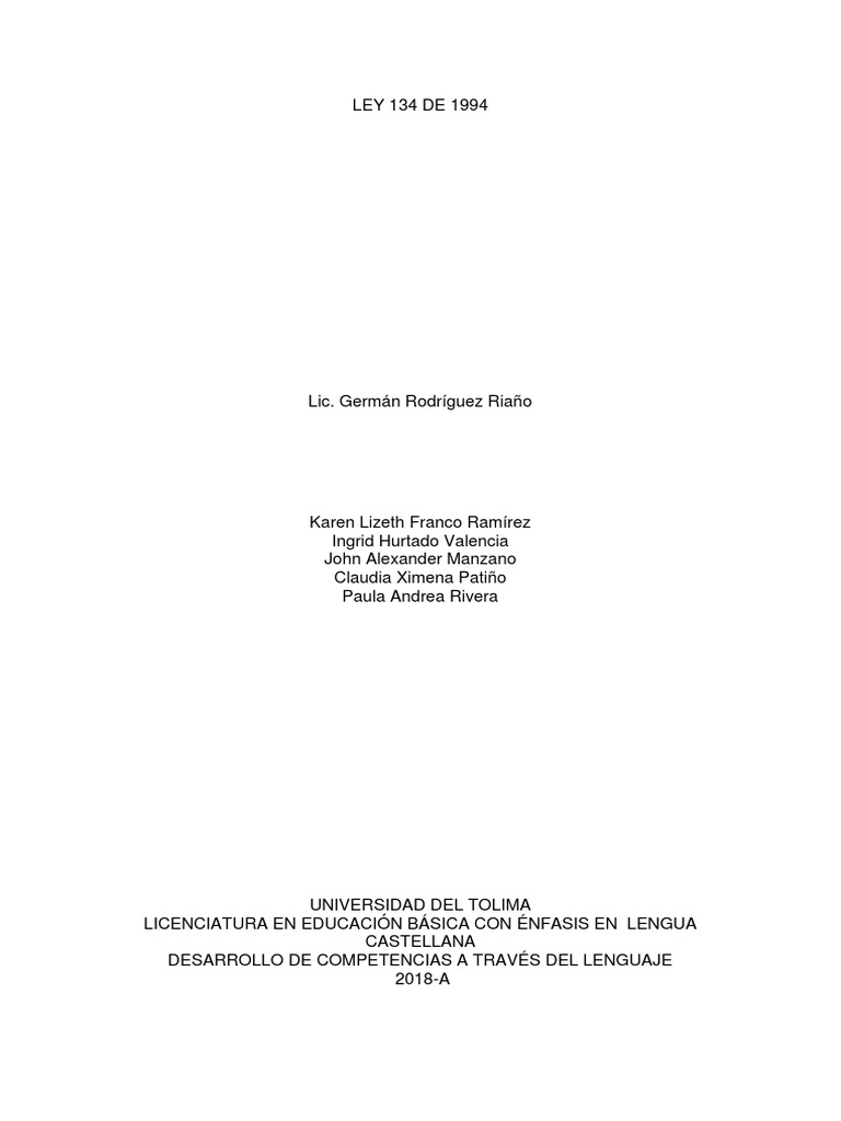 Ley 134 de 1994 | PDF | Democracia | Ideologías políticas