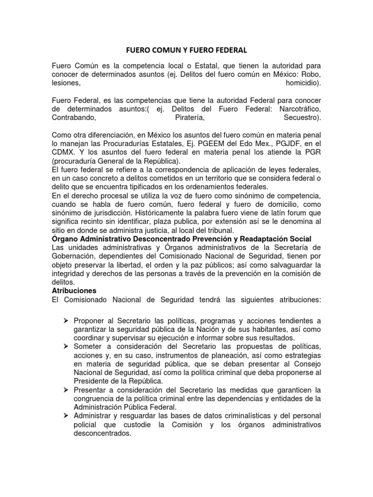 Fuero Comun y Fuero Federal | PDF | Prisión | Derecho penal