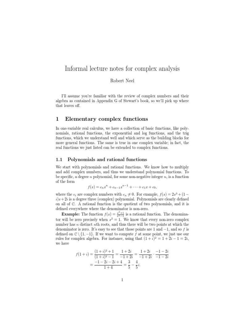Informal Lecture Notes For Complex Analysis | PDF | Holomorphic ...