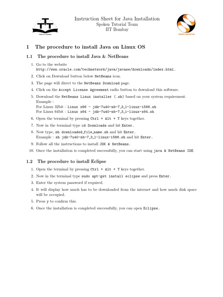 Java Installation Sheet English | PDF | Net Beans | Applications & Software