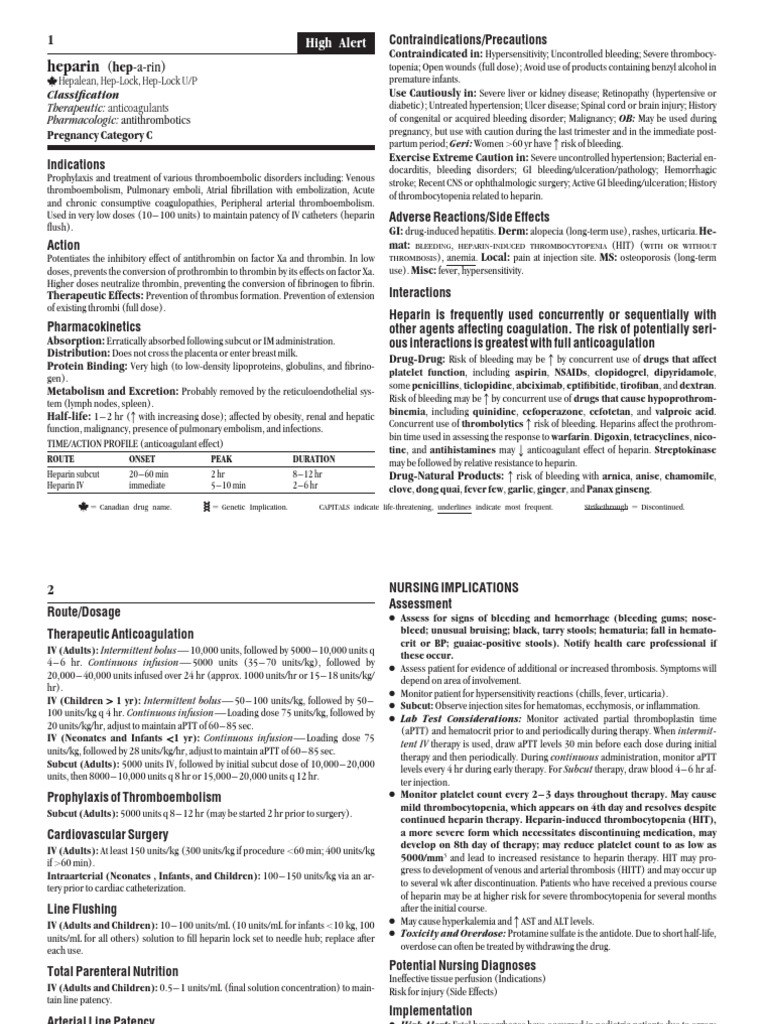 Heparin Drug Monograph: Indications, Contraindications, Adverse ...