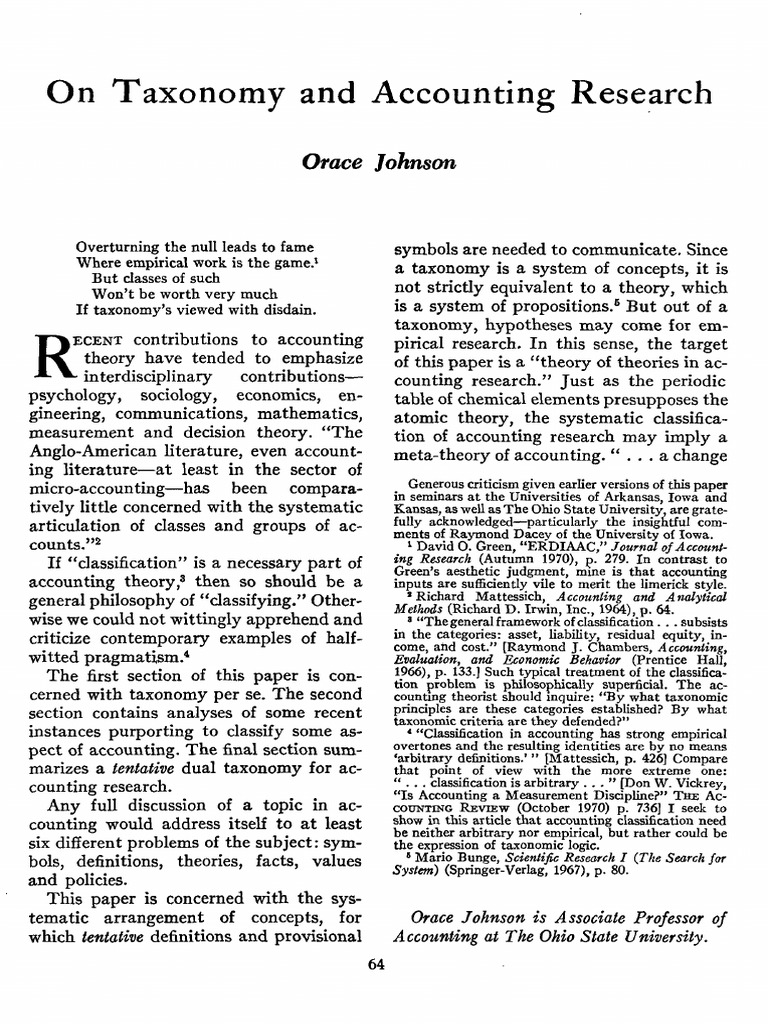 On Taxonomy and Accounting Research: Orace Johnson | PDF | Taxonomy ...