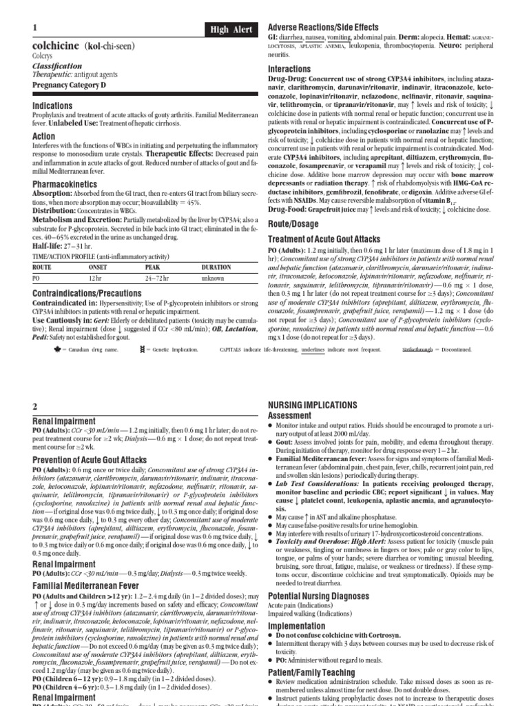 Colchicine drug information and nursing implications | PDF | Gout ...
