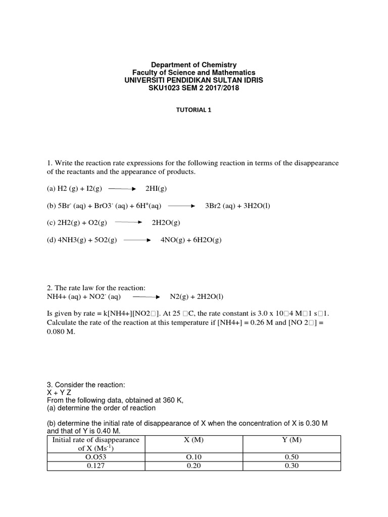 Determining Reaction Rates: Tutorial Problems on the Kinetics of ...