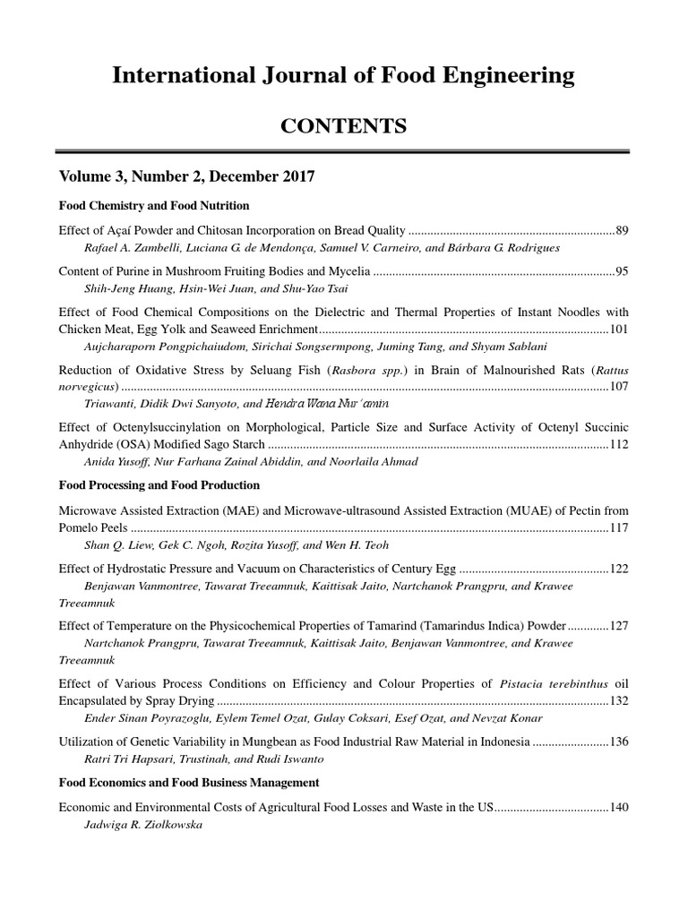 International Journal of Food Engineering: Volume 3, Number 2, December ...