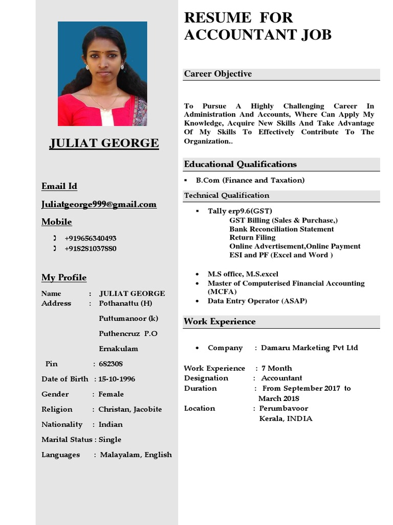 Wanted Accountant Job in Ernakulam Distict My Resume | PDF | Accounting ...