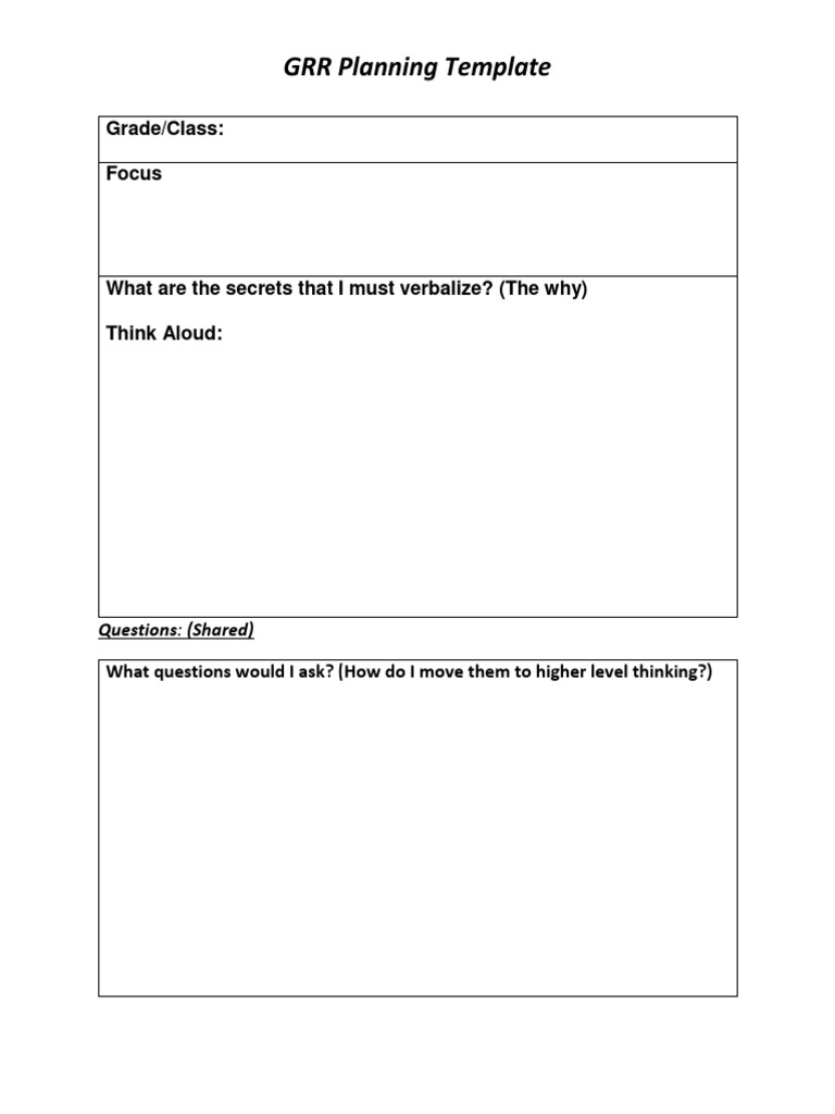 GRR Planning Template | PDF | Pedagogy | Educational Psychology
