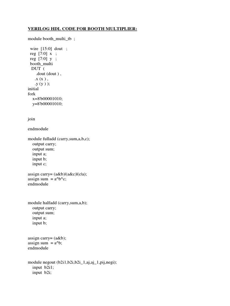 Verilog HDL code for Booth multiplier | PDF | Interpretation ...