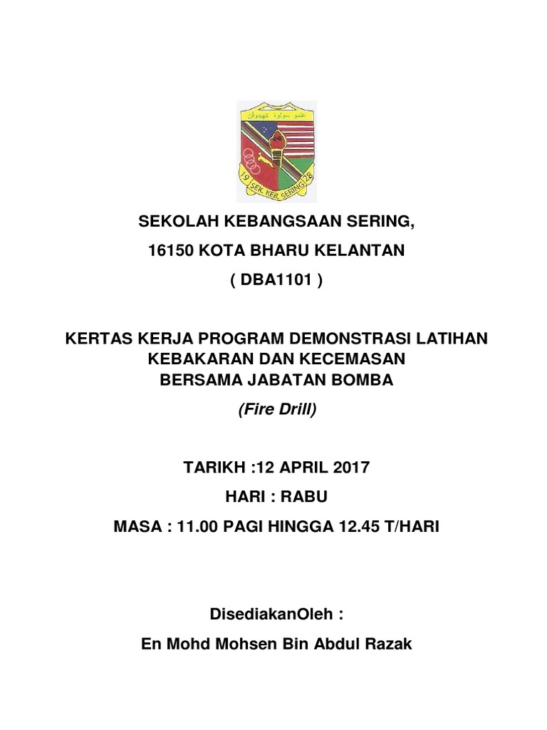 Kertas Kerja Surat Latihan Kebakaran Bersama Bomba Sks2017 | PDF