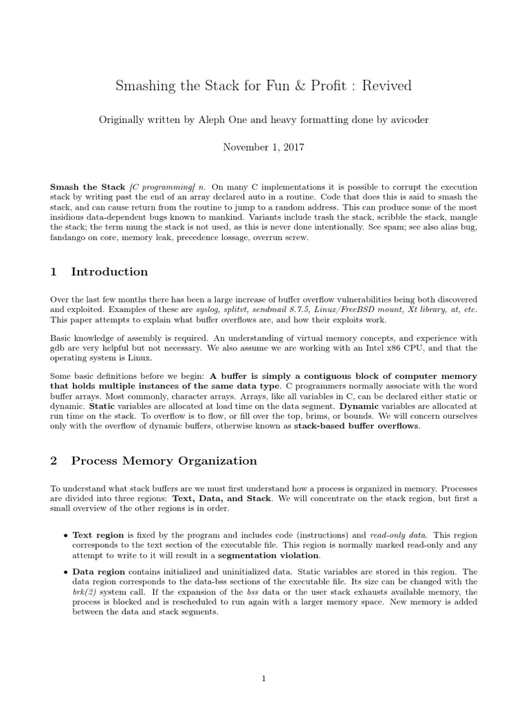 Smash The Stack | PDF | Subroutine | Pointer (Computer Programming) Smash The Stack | PDF | Subroutine | Pointer (Computer Programming)