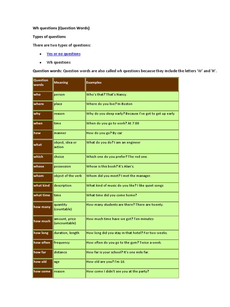 WH Questions | PDF | Verb | Question