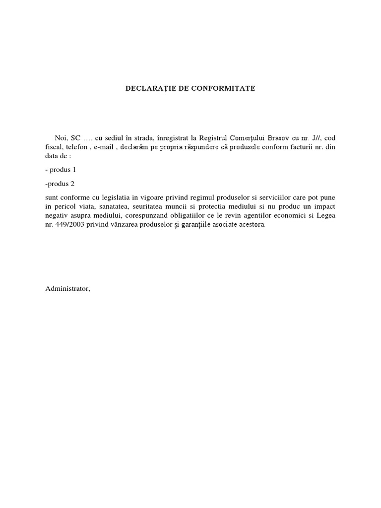 Declaratie de Conformitate 2018