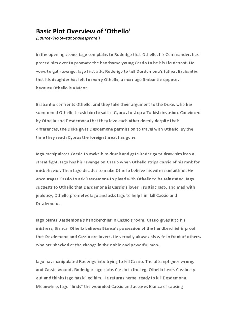 Basic Plot Overview Of Othello Pdf Othello Iago