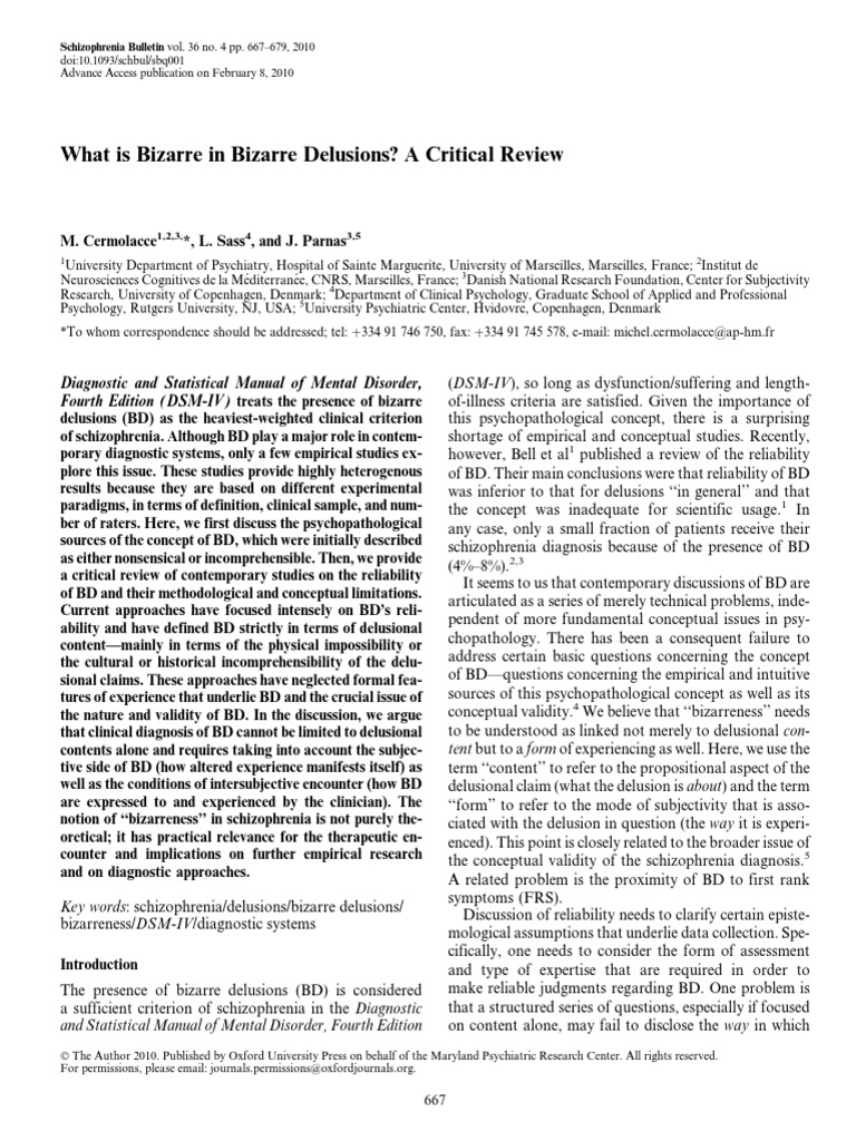 What Is Bizarre in Bizarre Delusions? A Critical Review | PDF ...