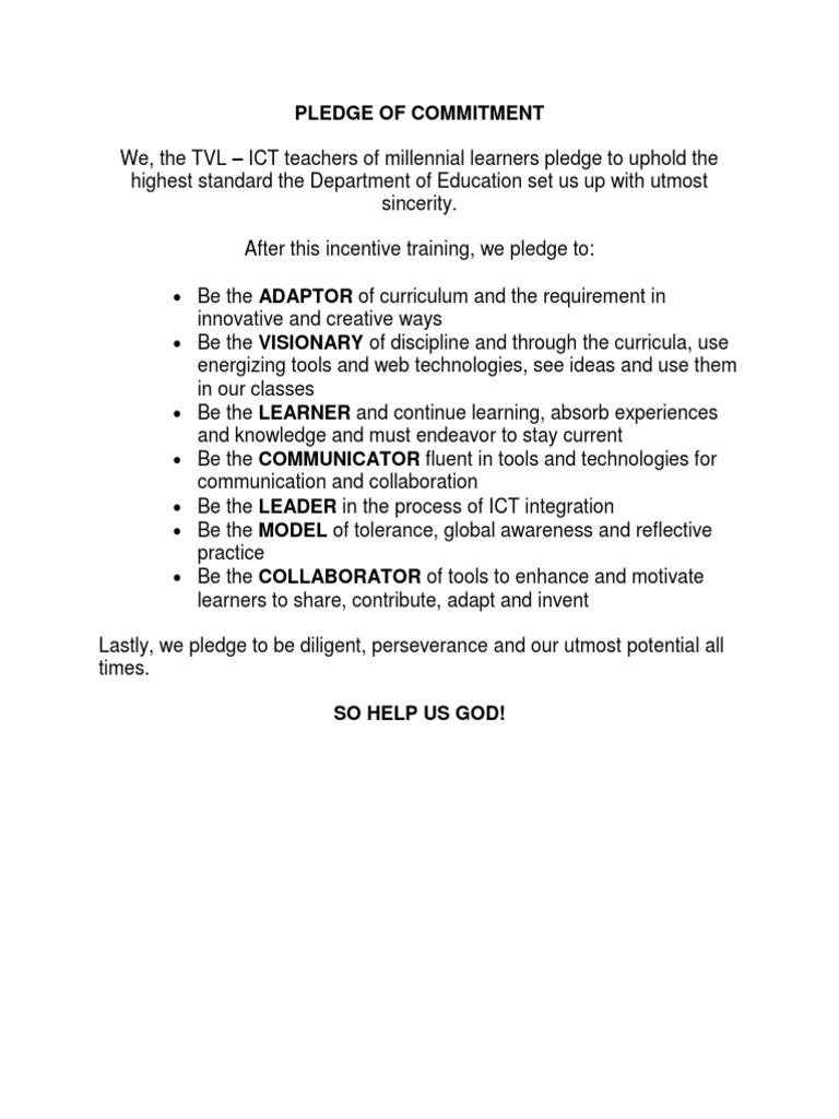 A Pledge of Commitment: TVL-ICT Teachers Dedicate Themselves to ...