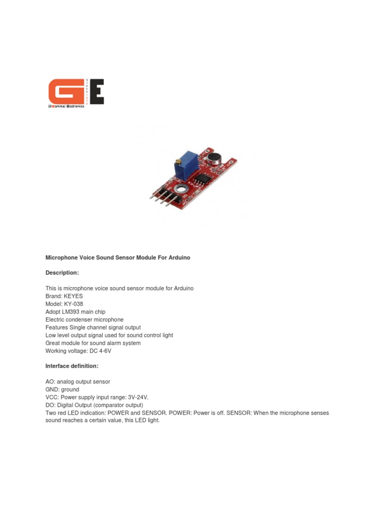 XX129-Microphone Voice Sound Sensor Module For Arduino-DATASHEET | PDF