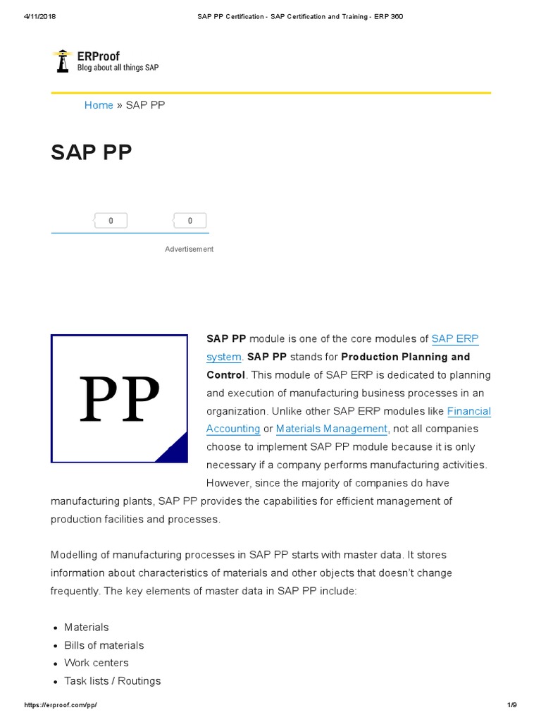 SAP PP Certification - SAP Certification and Training - ERP 360 | PDF | Sap Se | Business Process