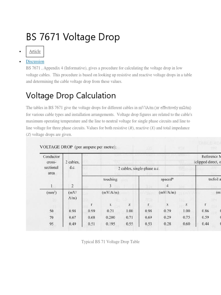 BS 7671 Voltage Drop | PDF | Electrical Resistance And Conductance ...