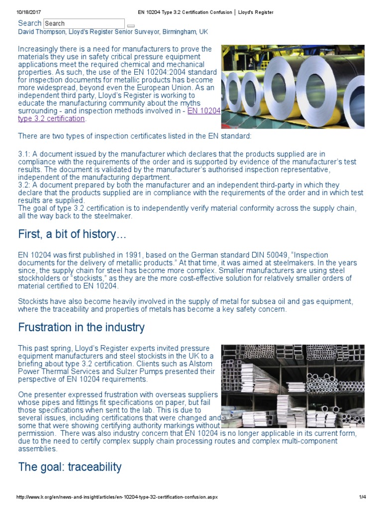 LR EN 10204 Type 3_1 | Certification | Specification (Technical Standard)