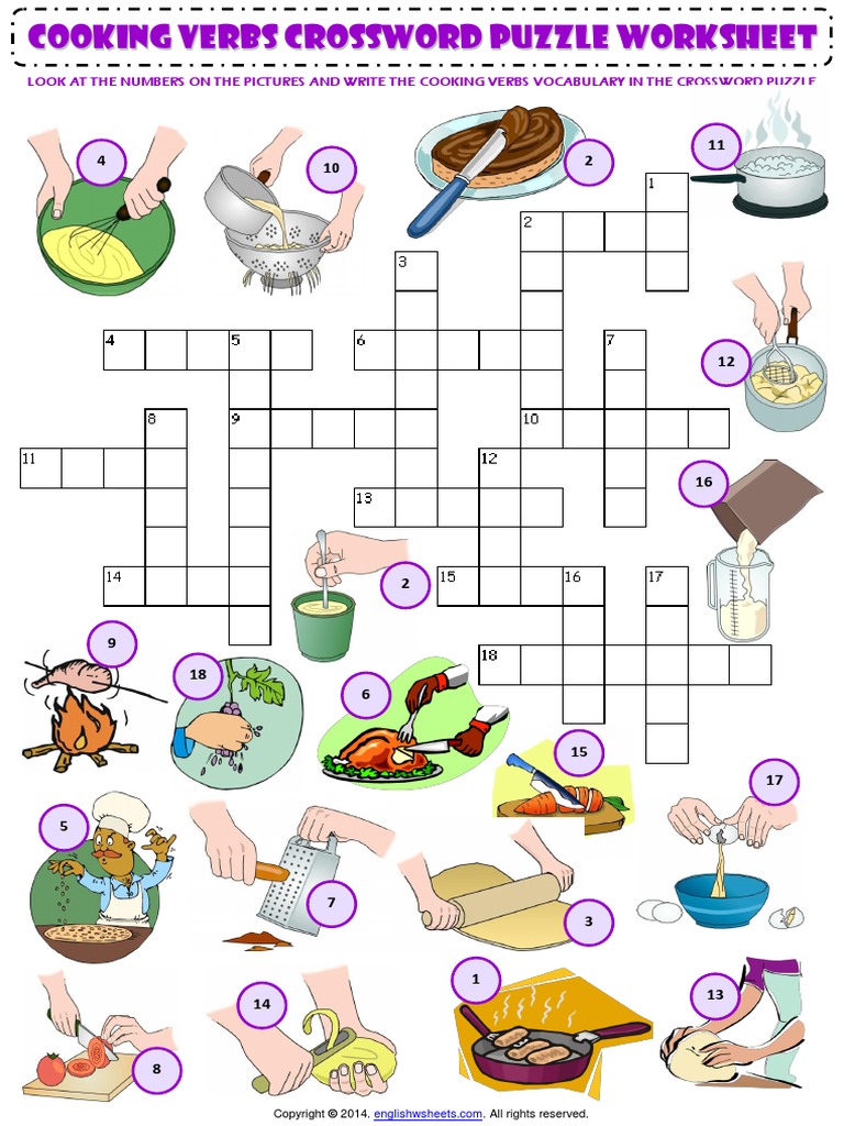 Cooking Verbs Esl Vocabulary Criss Cross Crossword Puzzle Worksheet ...