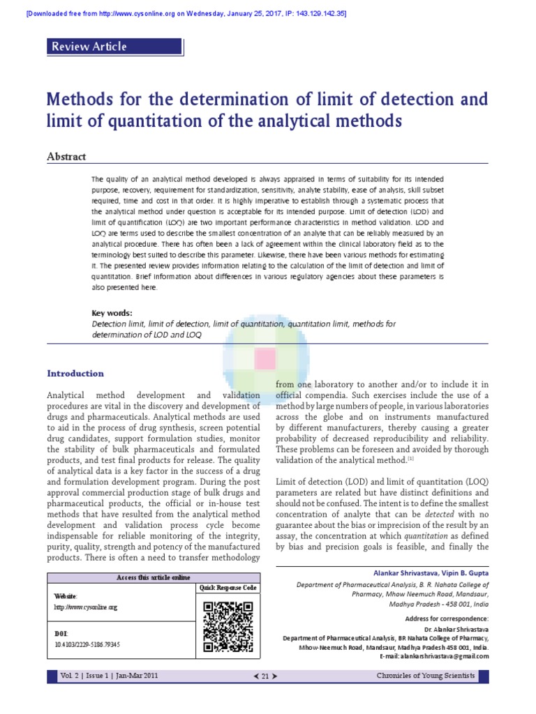LOD and LOQ Determination Methods | PDF | Detection Limit | Standard ...