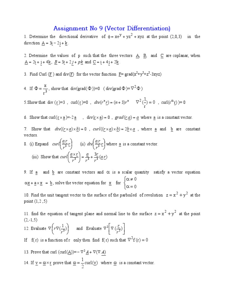Vector Differentiation Assignment 9 | PDF | Teaching Methods & Materials