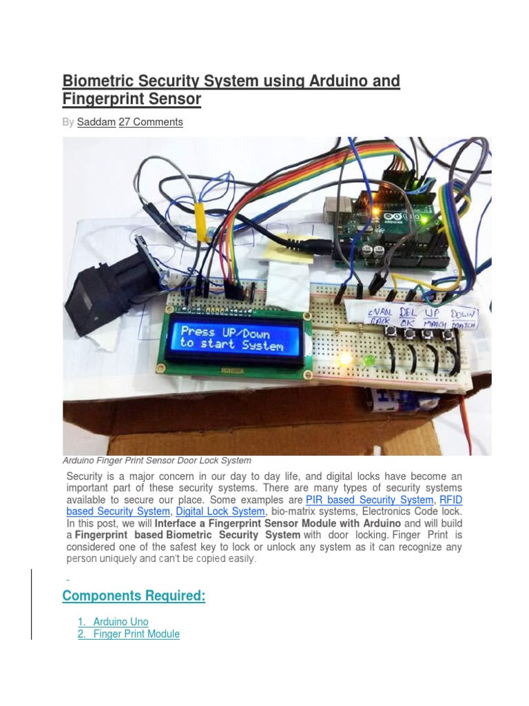 Biometric Security System Using Arduino And Fingerprint Sensor Pdf Fingerprint Arduino