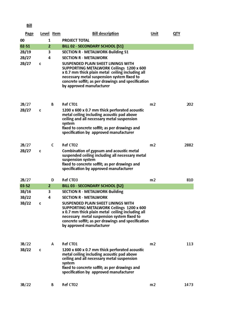 Suspended Ceiling - BOQ | PDF | Ceiling | Wall