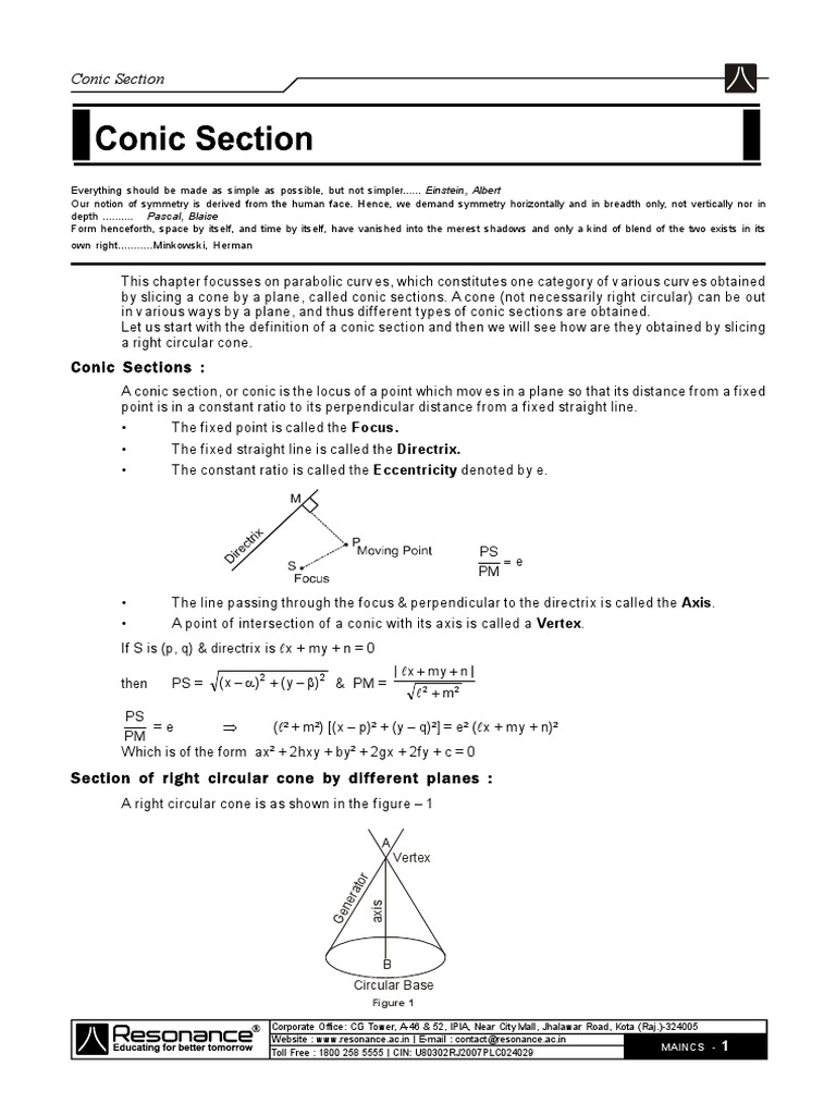 Sheet Conic Section B | PDF | Ellipse | Geometric Objects
