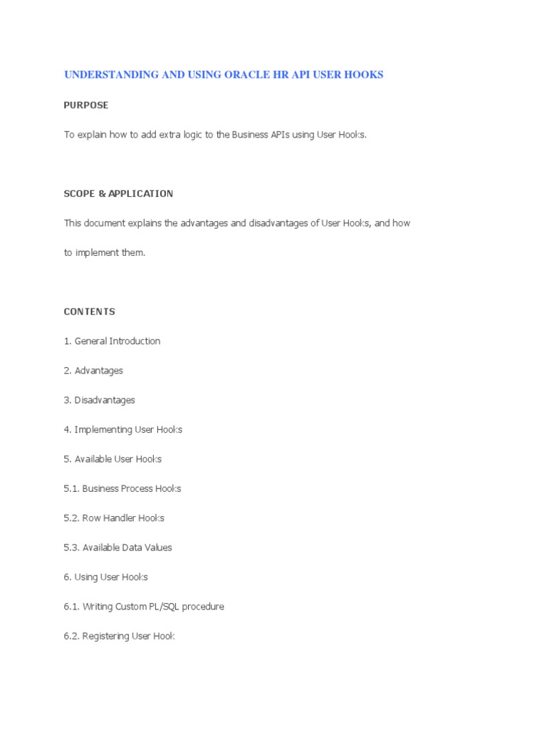 Oracle HR API User Hooks Guide | PDF | Oracle Database | Application Programming Interface