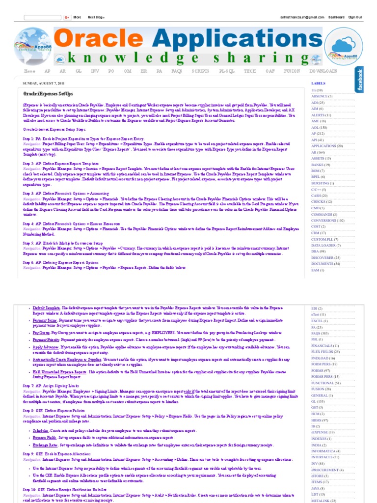 Oracle iExpenses Setup Steps | PDF | Accounts Payable | Business