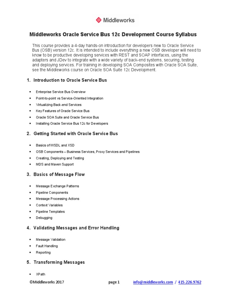 Middleworks Oracle Service Bus 12c Development Course Syllabus | PDF ...